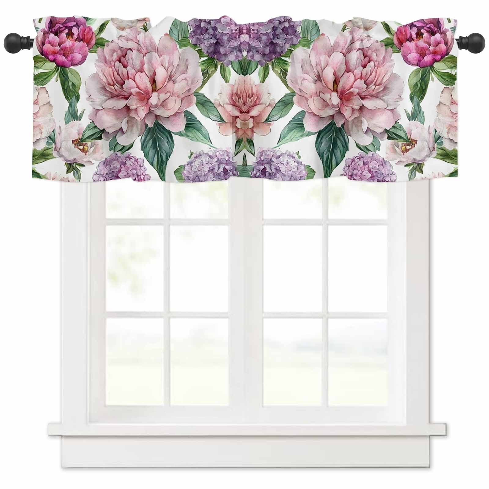 Pink Floral Blossom Valances for Windows Farmhouse Kitchen Curtains ...