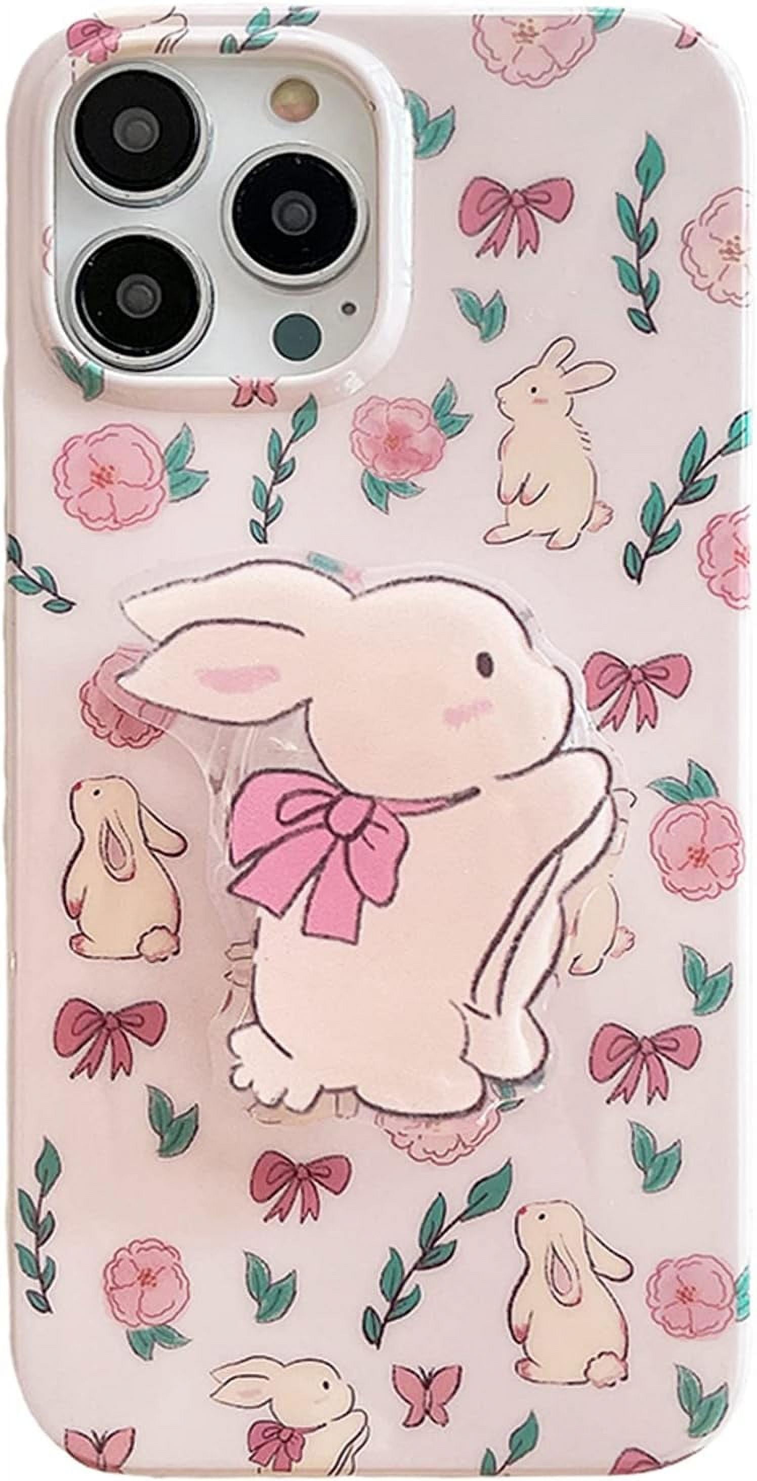 Pink Floral Bunny Phone Case for iPhone 13 Pro Max, Cute Korea 3D ...