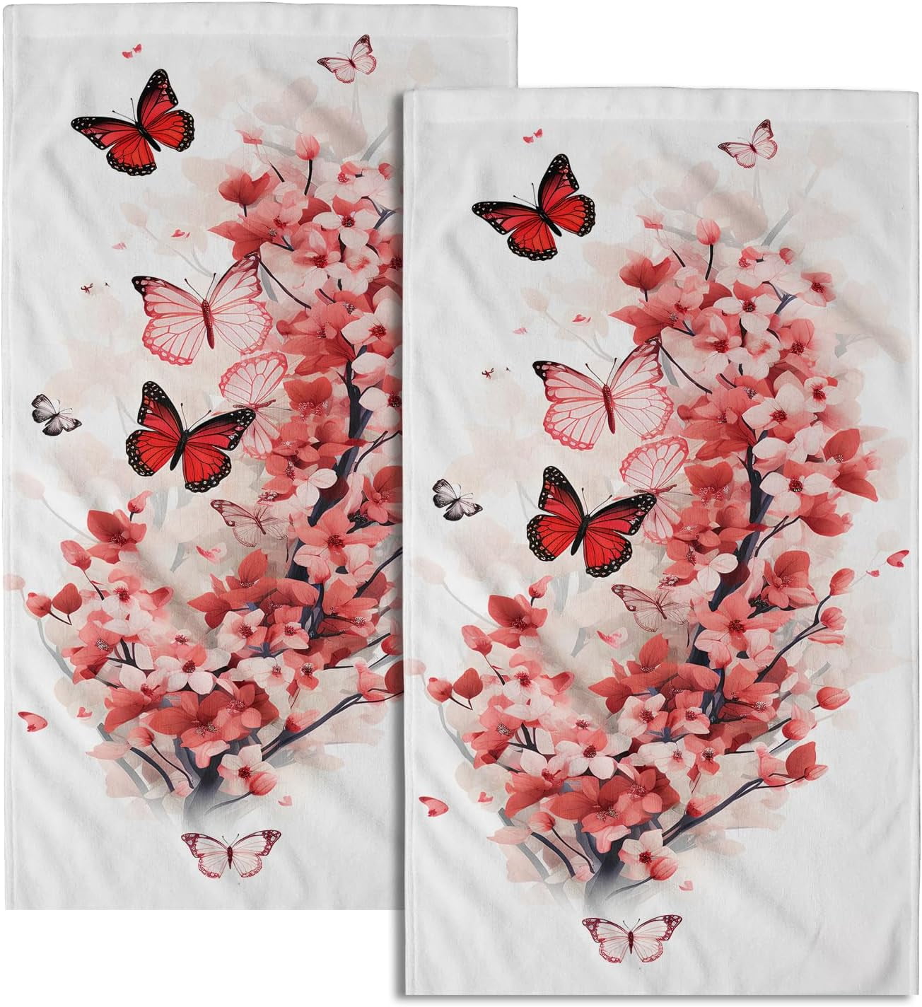 Pink Floral Butterfly Hand Towel - Butterflies Face Towels Set of 2 ...