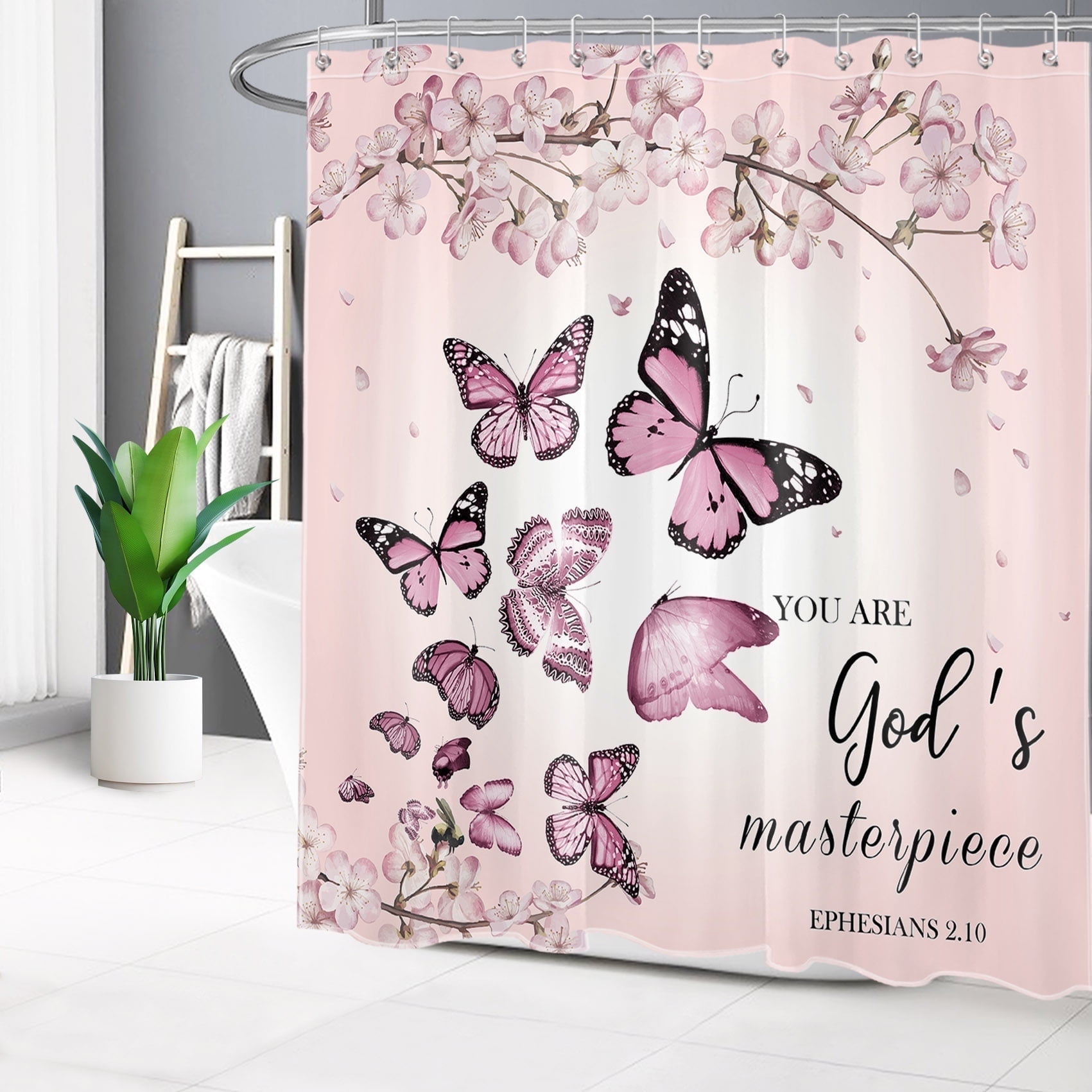 Pink Floral Butterfly Shower Curtain for Bathroom Flower and Butterfly ...