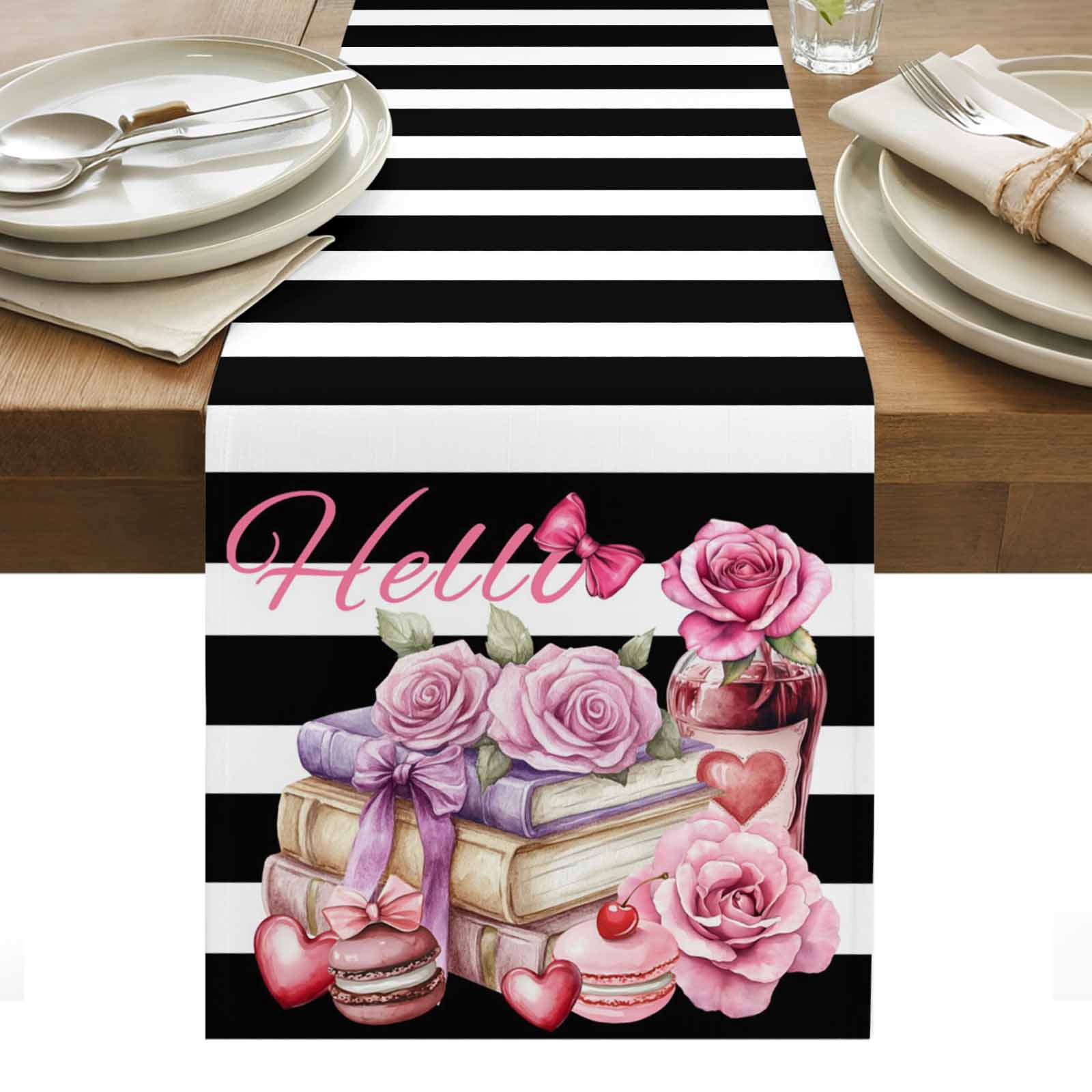 Pink Floral Cake Table Runner - 60 Inch Long, Kitchen Dining Table ...