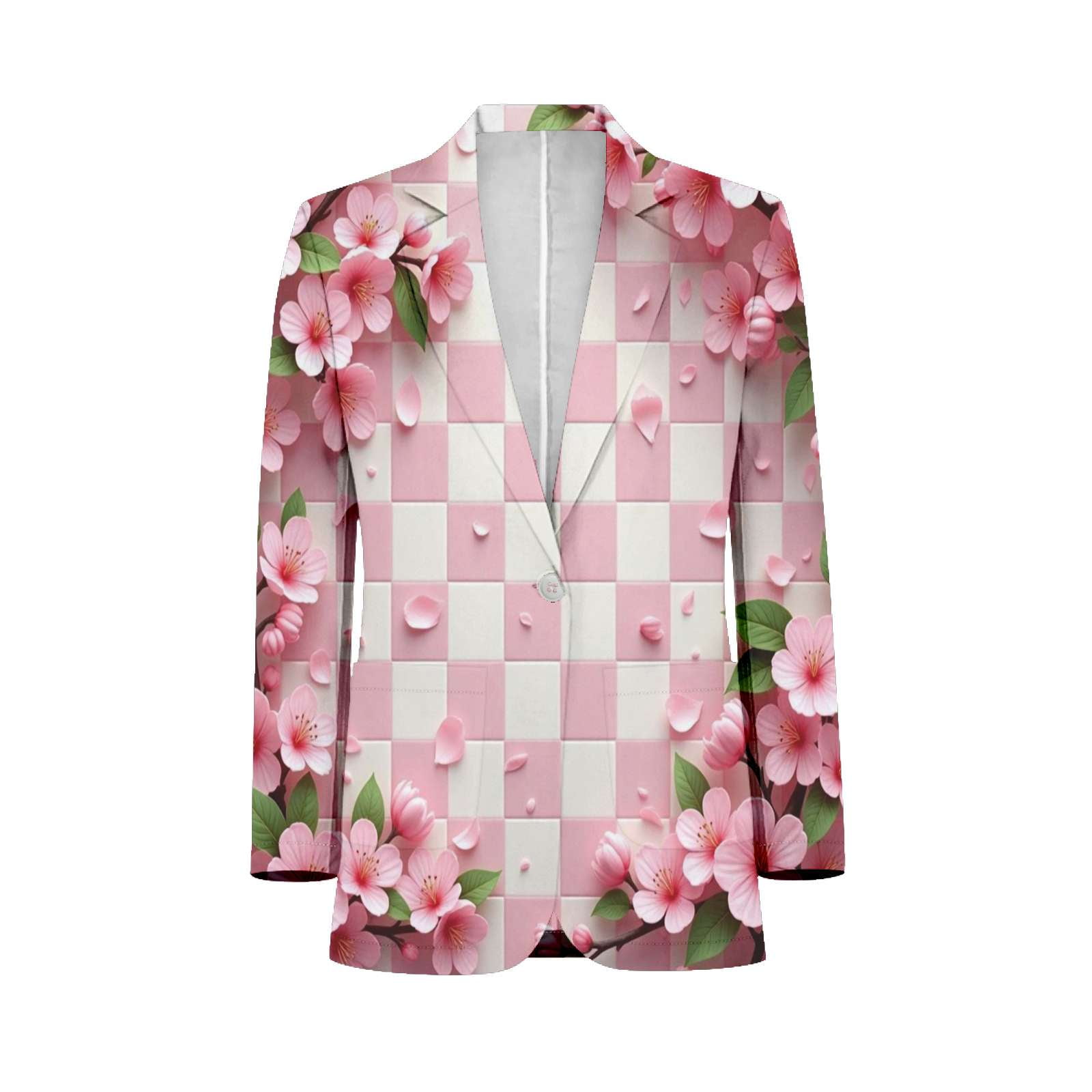 Pink Floral Checkerboard Pattern Mens Suits Shawl Collar Slim Fit Suit ...