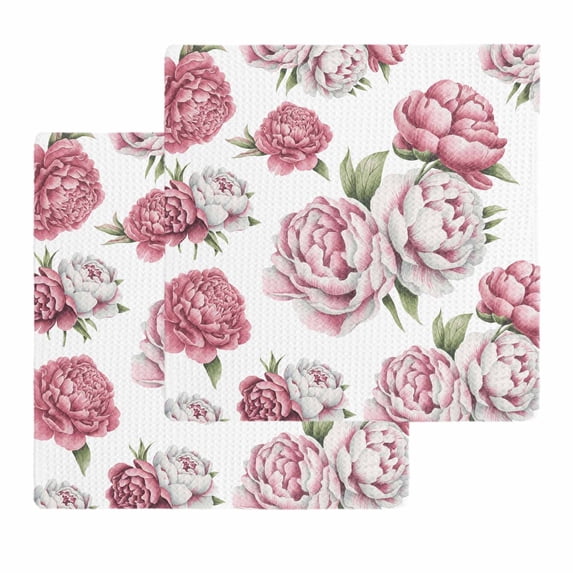 Pink Floral Dish Towels Set, Waffle Weave Kitchen Towels 2 Pieces ...