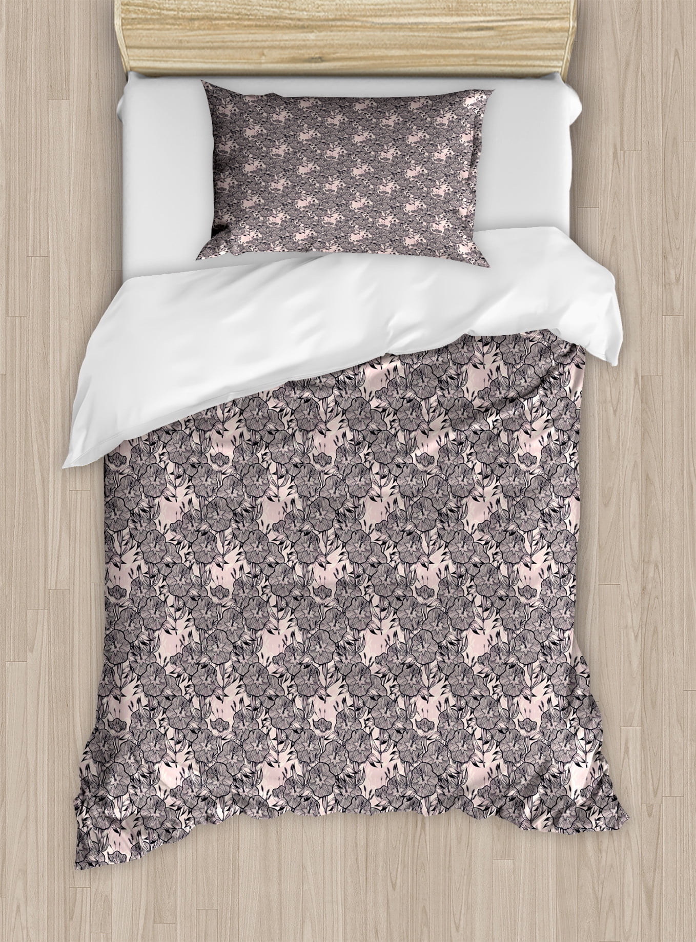 Pink Floral Duvet Cover Set, Creative Bindweed Pattern with Outline ...