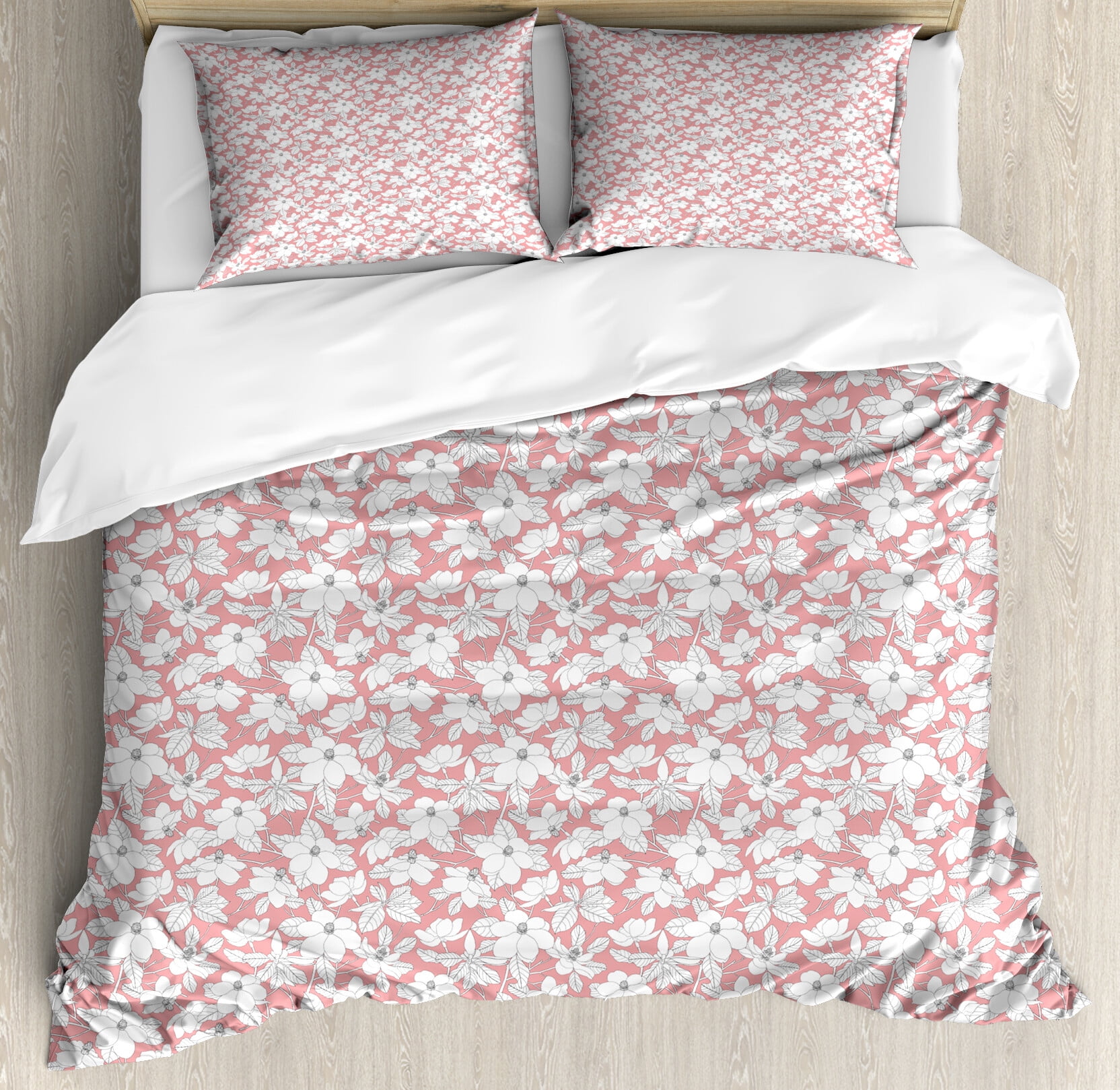 Pink Floral Duvet Cover Set, Spring Pattern with Magnolia Flowers and ...