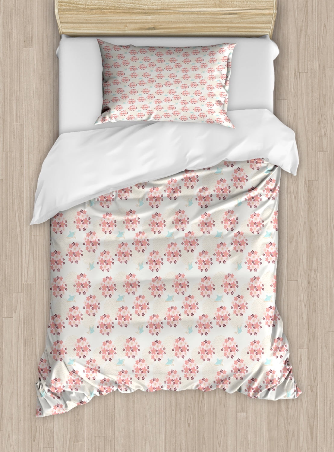 Pink Floral Duvet Cover Set Twin Size, Pastel Tender Repetitive Pattern with Ditsy Flowers and ...