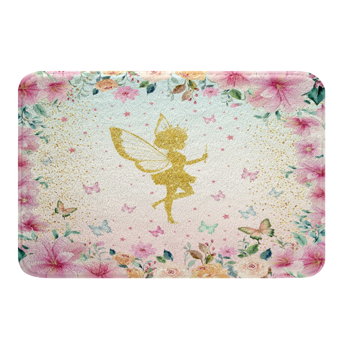Pink Floral Fairy Bath Mat 16"x24",Butterfly Fairy Bathroom Rug Set ...