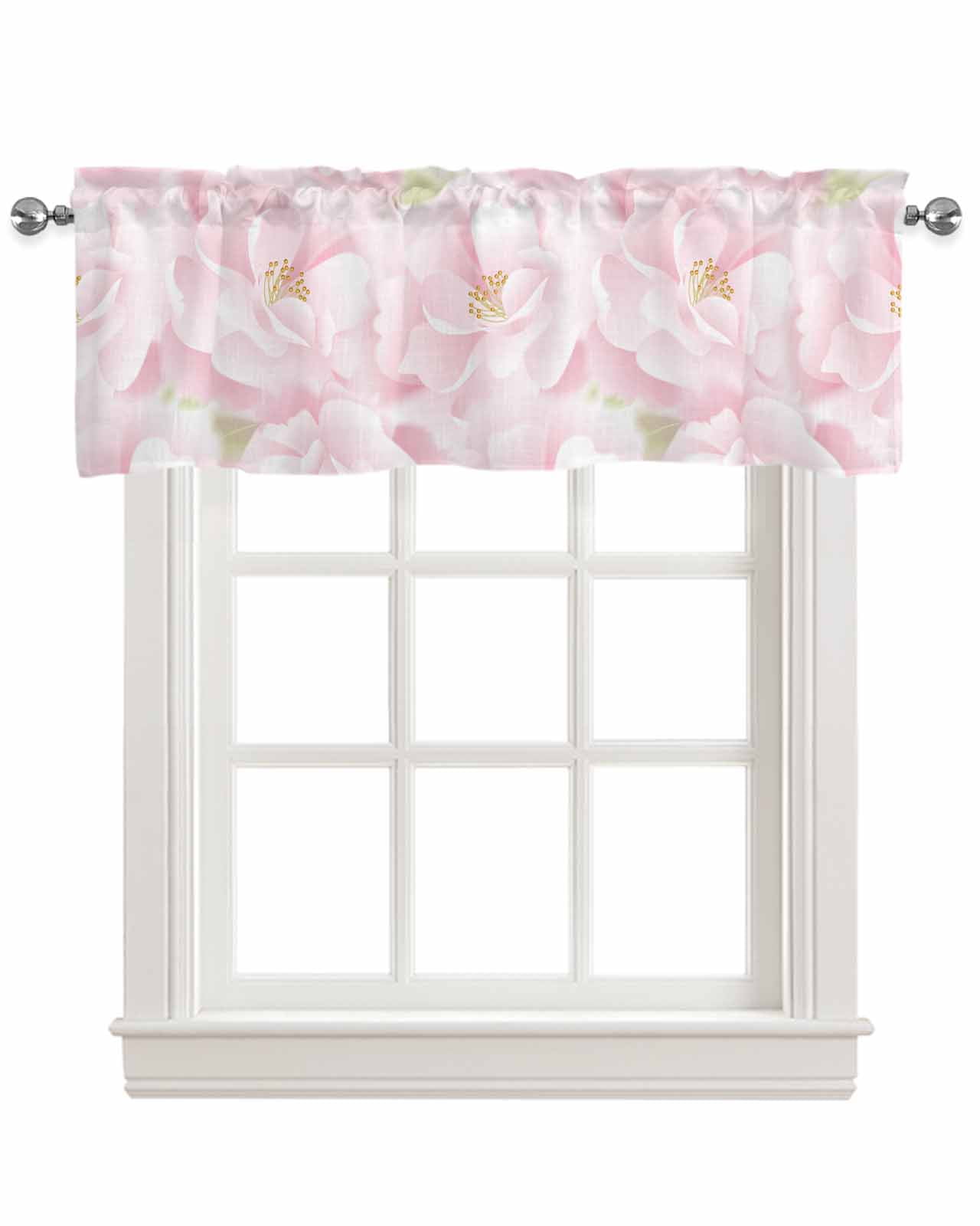 Pink Floral Flower Linen Curtain Valance for Bedroom/Bathroom/Kitchen ...