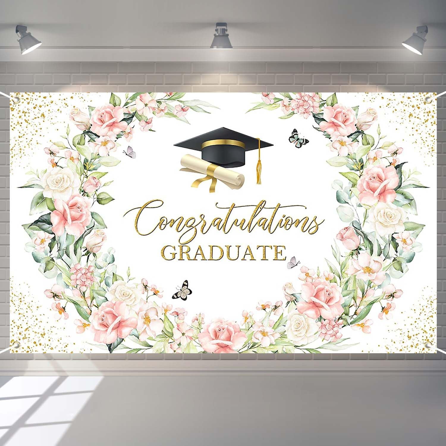 Pink Floral Graduation Banner Class of 2025 Congratulations Graduate ...