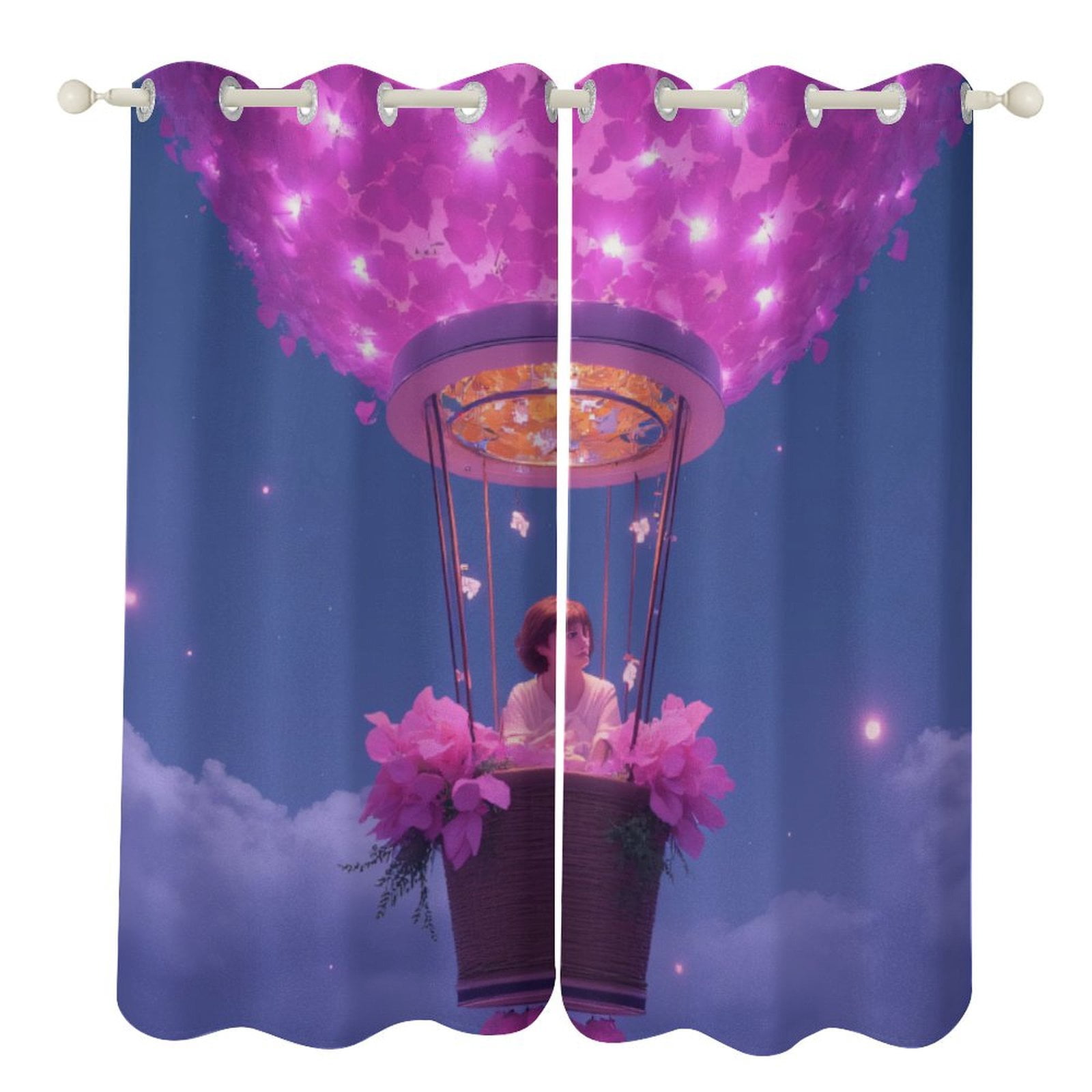 Pink Floral Hot Air Balloon 2 Panels Curtains for Bedroom Living Room ...