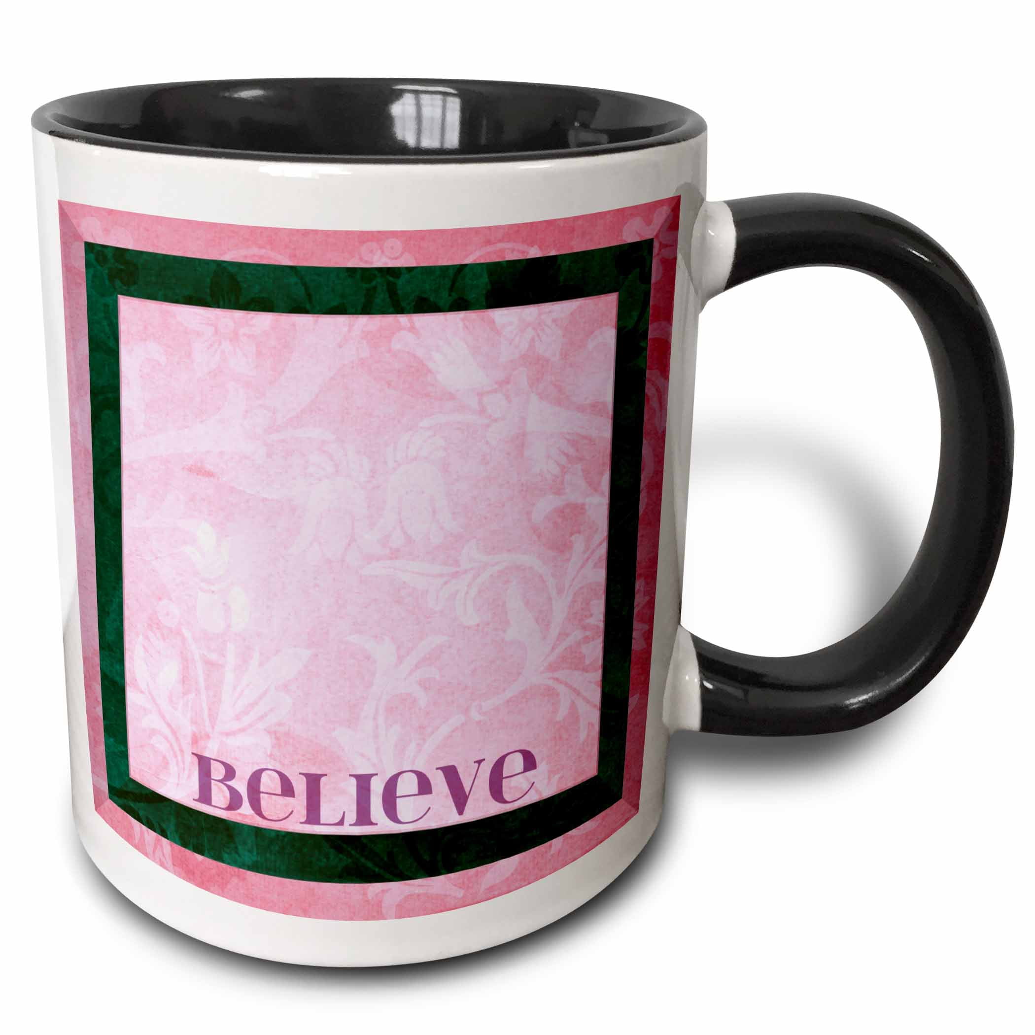 3drose, Pink Floral Inspirational Believe - Flowers - Art, 11oz Two ...