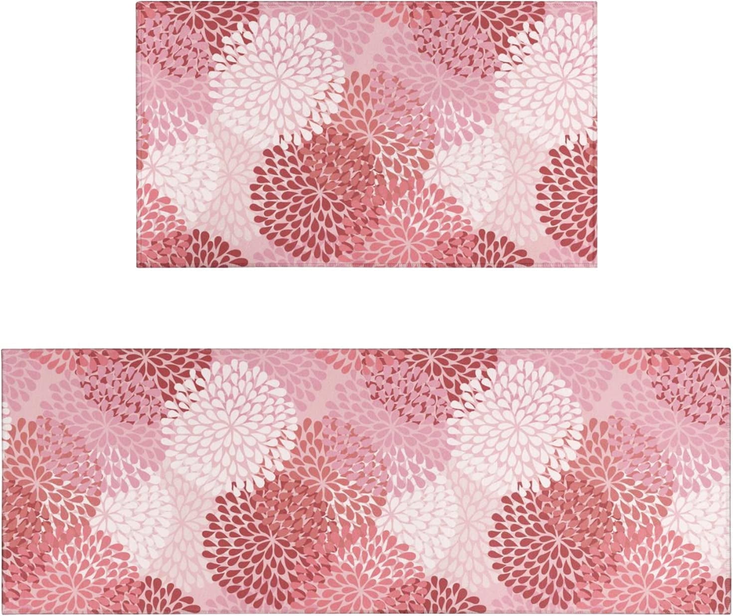 Pionism Pink Floral Kitchen Rug Mat, 2 Piece Washable Kitchen Rugs Set ...