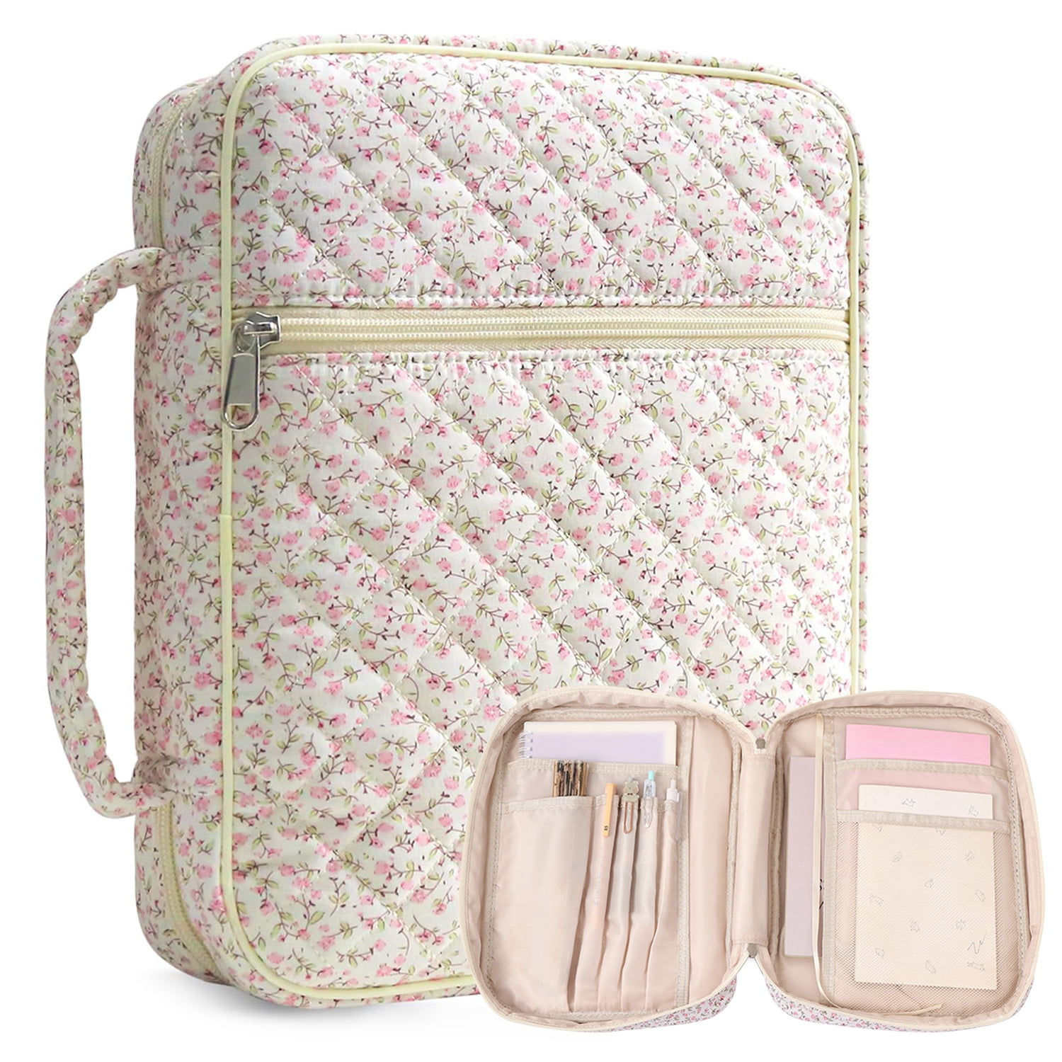 Pink Floral Large Bible Cover Case for Women, Quilted Tote Bags with ...