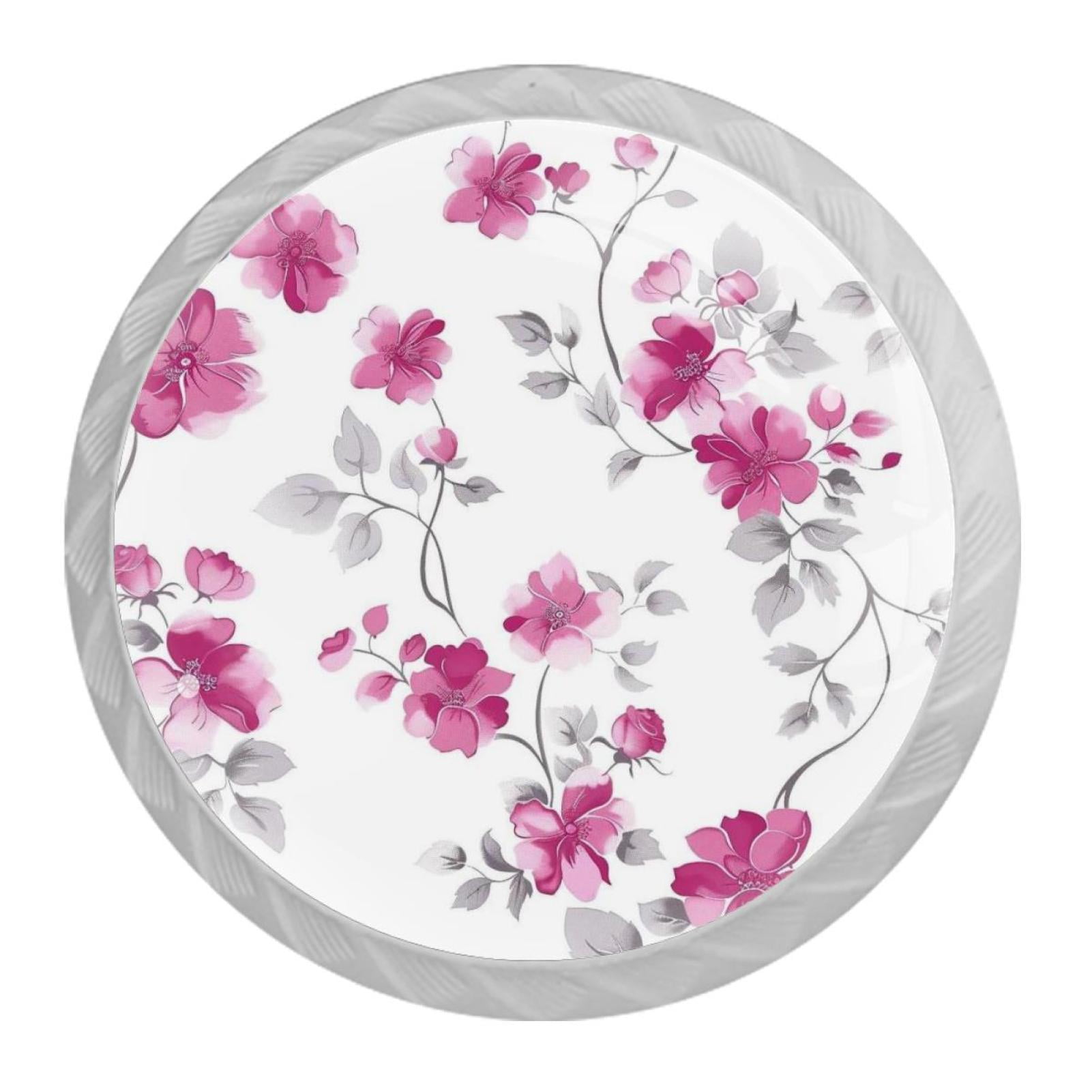 Pink Floral Pattern Custom Drawer Knobs - Transparent Cabinet Knobs ABS ...