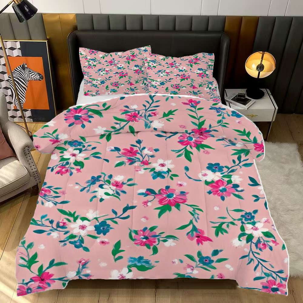 Pink Floral Pattern Pretty Flowers Design Comforter Set Queen Size ...