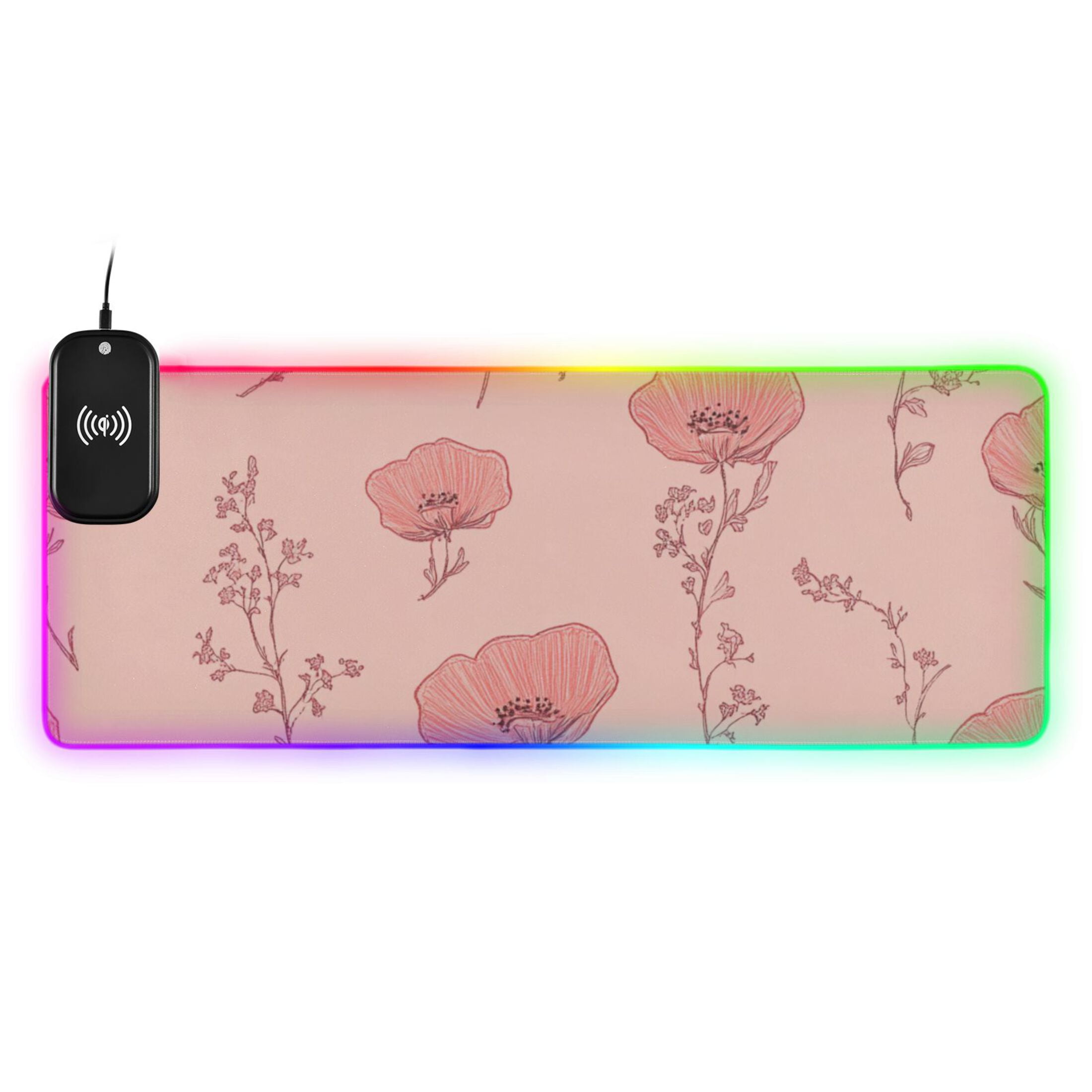 Pink Floral Pattern Wireless Charging RGB Gaming Mouse Pad Large ...