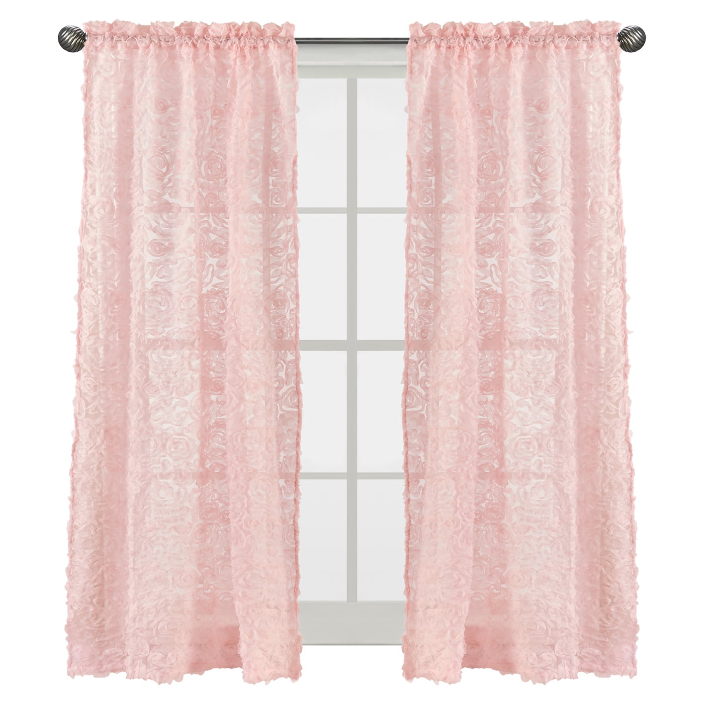 Pink Floral Rose Semi-Sheer Rod Pocket Curtain Panels (Set of 2) by ...