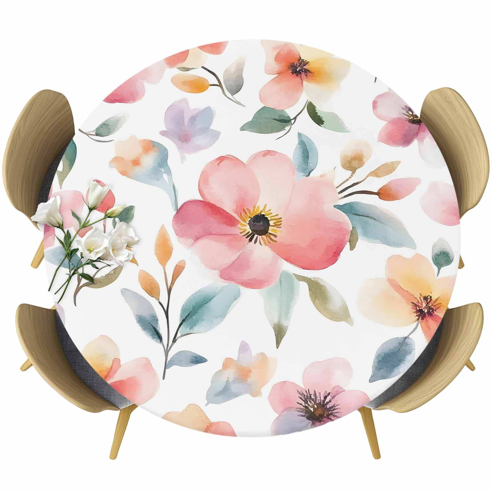 Pink Floral Round Tablecloth 45-54 Inch Round Fitted Table Cloth with ...