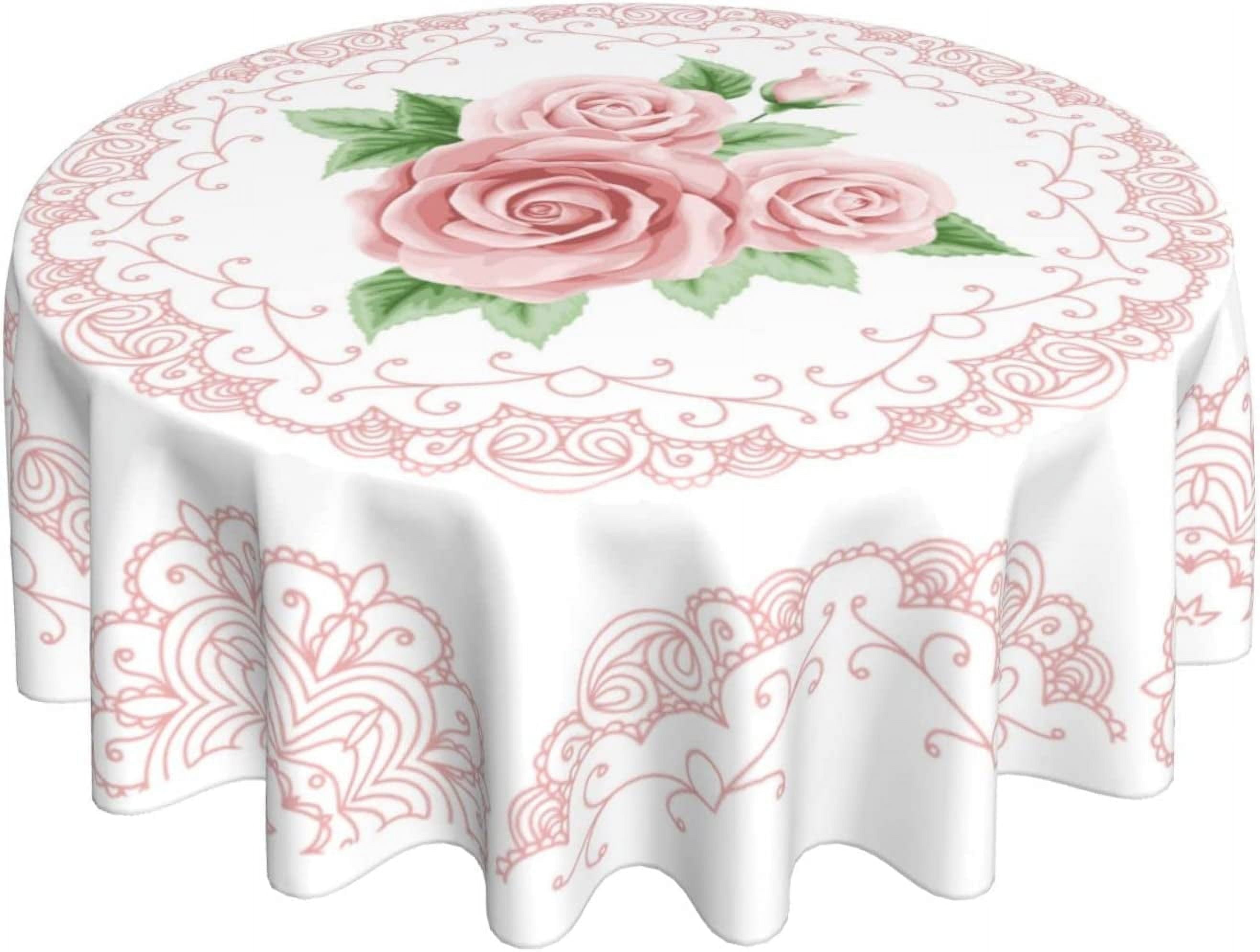 Pink Floral Round Tablecloth 60 Inch Ruitic Flower Table Cloth ...
