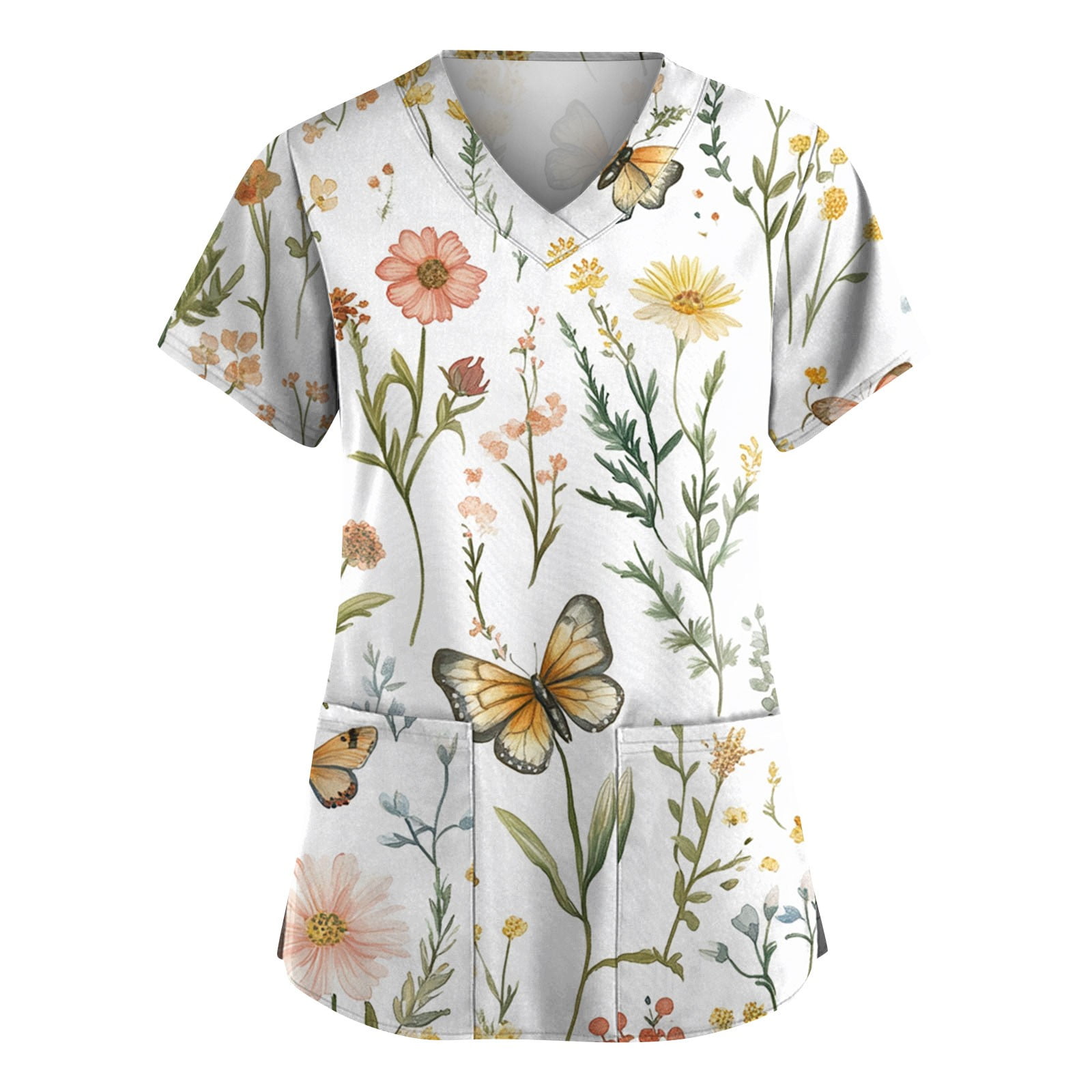 Pink Floral Scrubs For Nurses, Colourful Print Medical Uniforms Vintage ...
