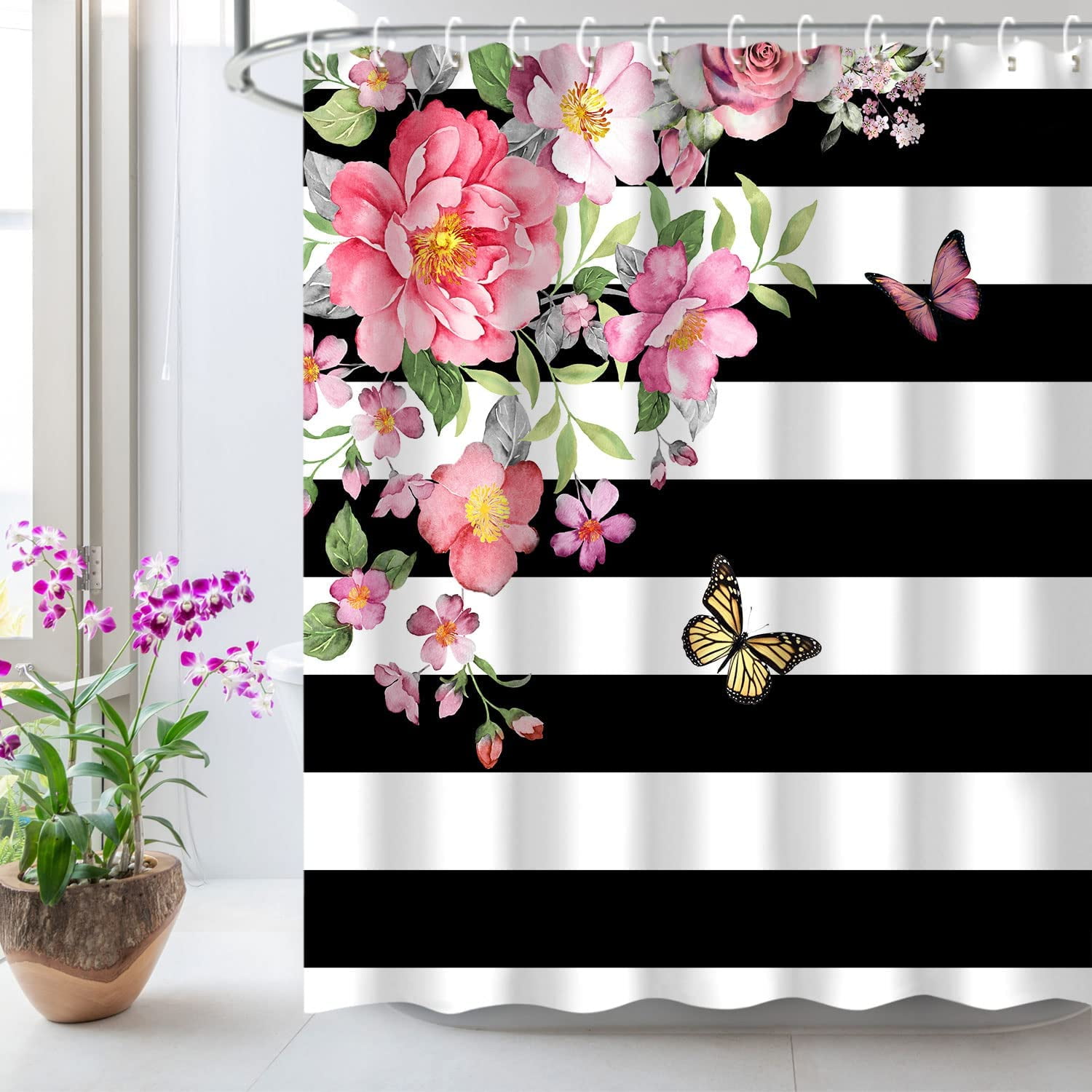 Pink And Black Shower Curtain