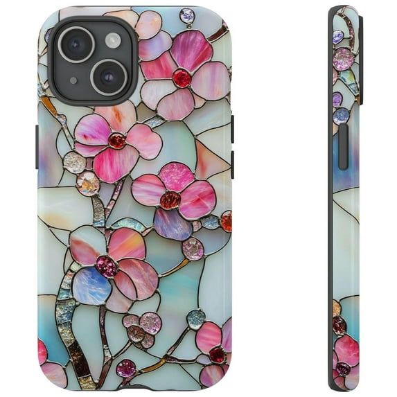 Pink Floral Stained Glass Cherry Blossom with iPhone 17 to 11 Pro Max ...
