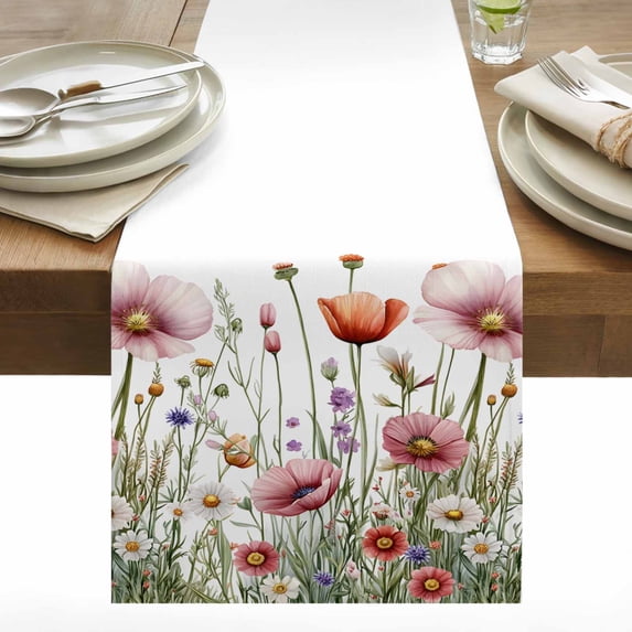 Pink Floral Table Runner 13x36 inch Rustic Retro Wildflower Leaf Spring ...