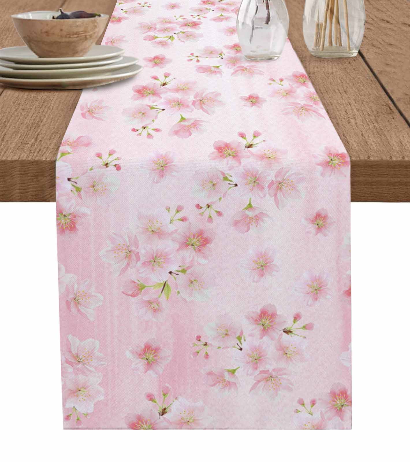 Pink Floral Table Runner 72 Inches, Modern Farmhouse Aesthetic Shabby ...
