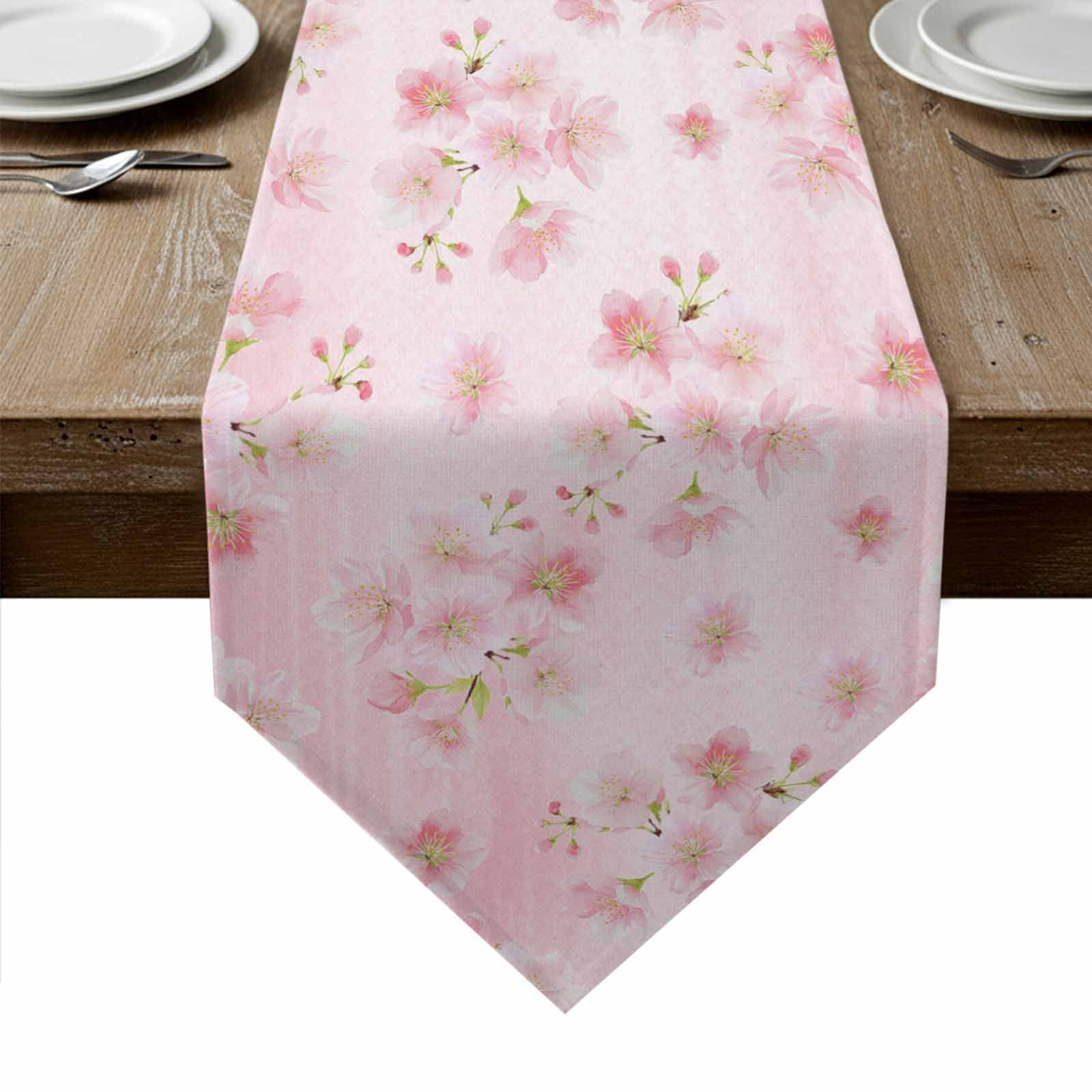 Pink Floral Table Runner Linen Burlap Table Runner 72 Inches Long ...