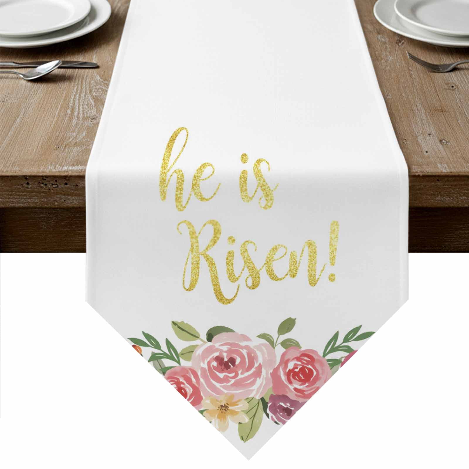 Pink Floral Table Runner Linen Burlap Table Runner 72 Inches Long ...