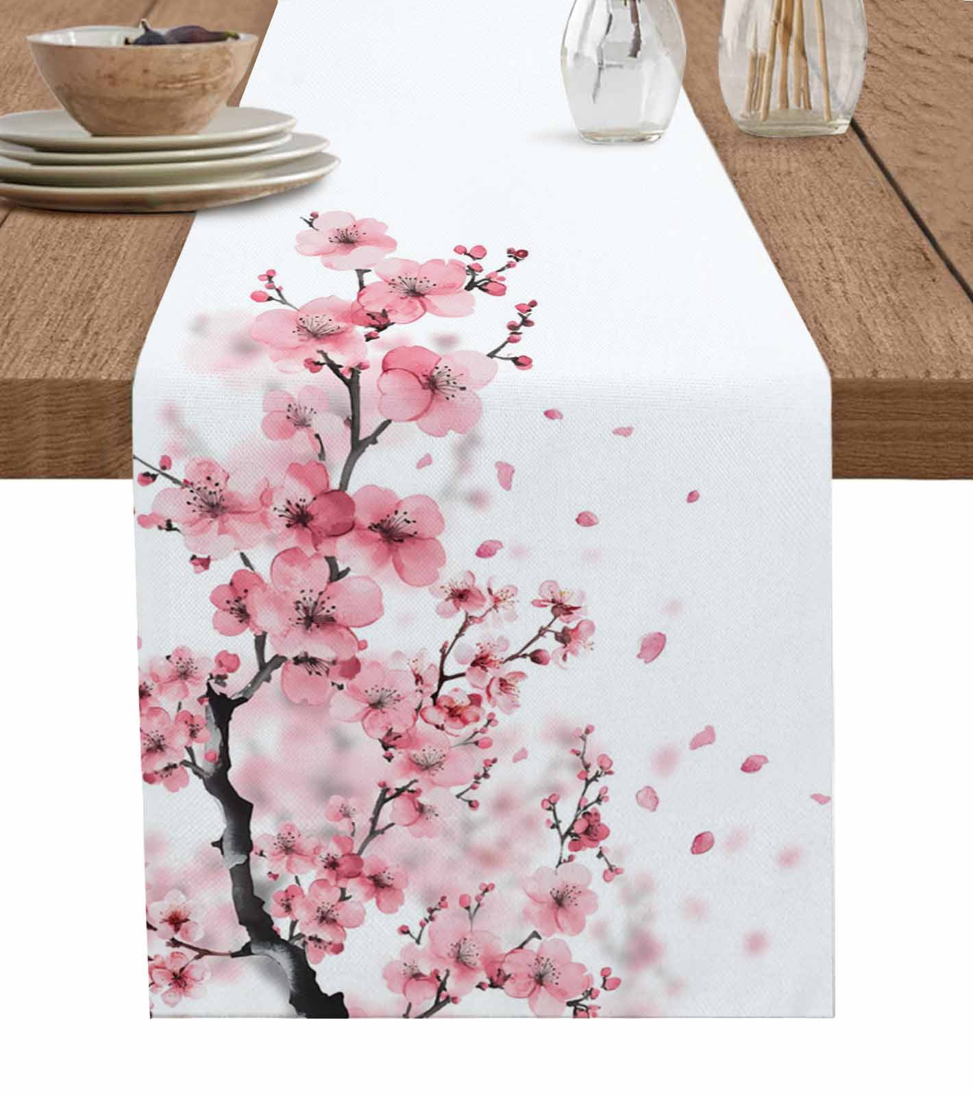 Pink Floral Table Runner Modern Cherry Flower Tablerunners 13 x 72 Inch ...