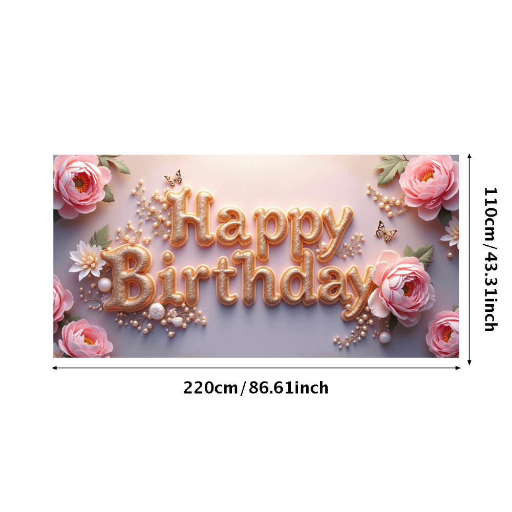 Pink Floral Themed Happy Birthday Banner Backdrop Background Party ...