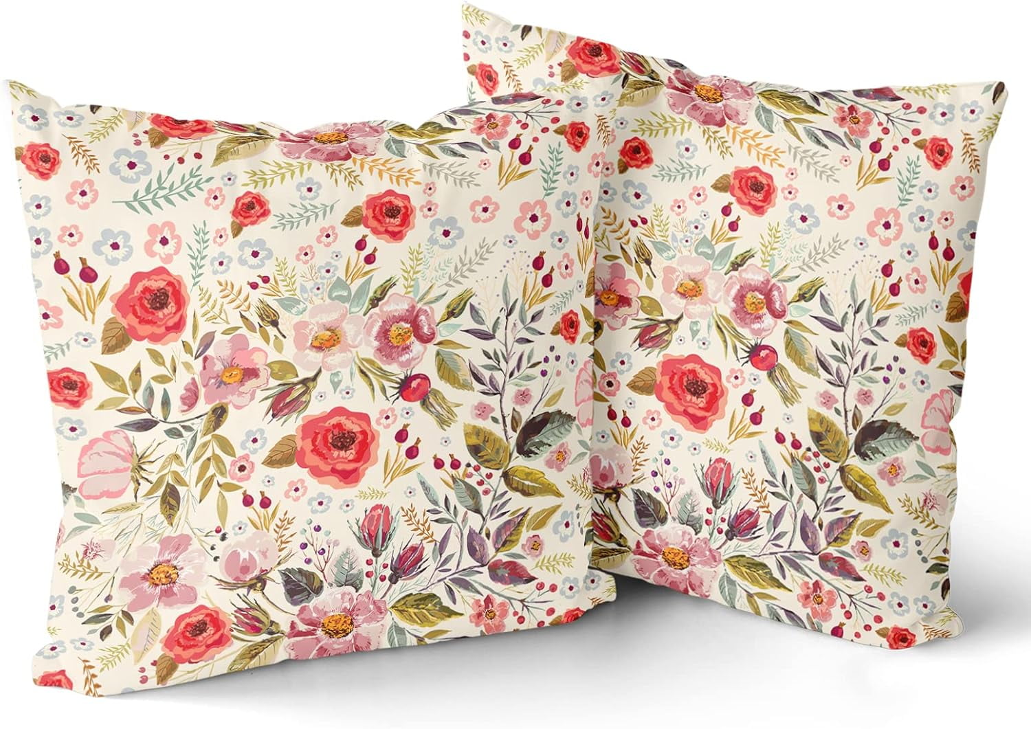 Pink Floral Throw Pillow Covers - Shabby Chic Flowers Roses Leaves Buds ...