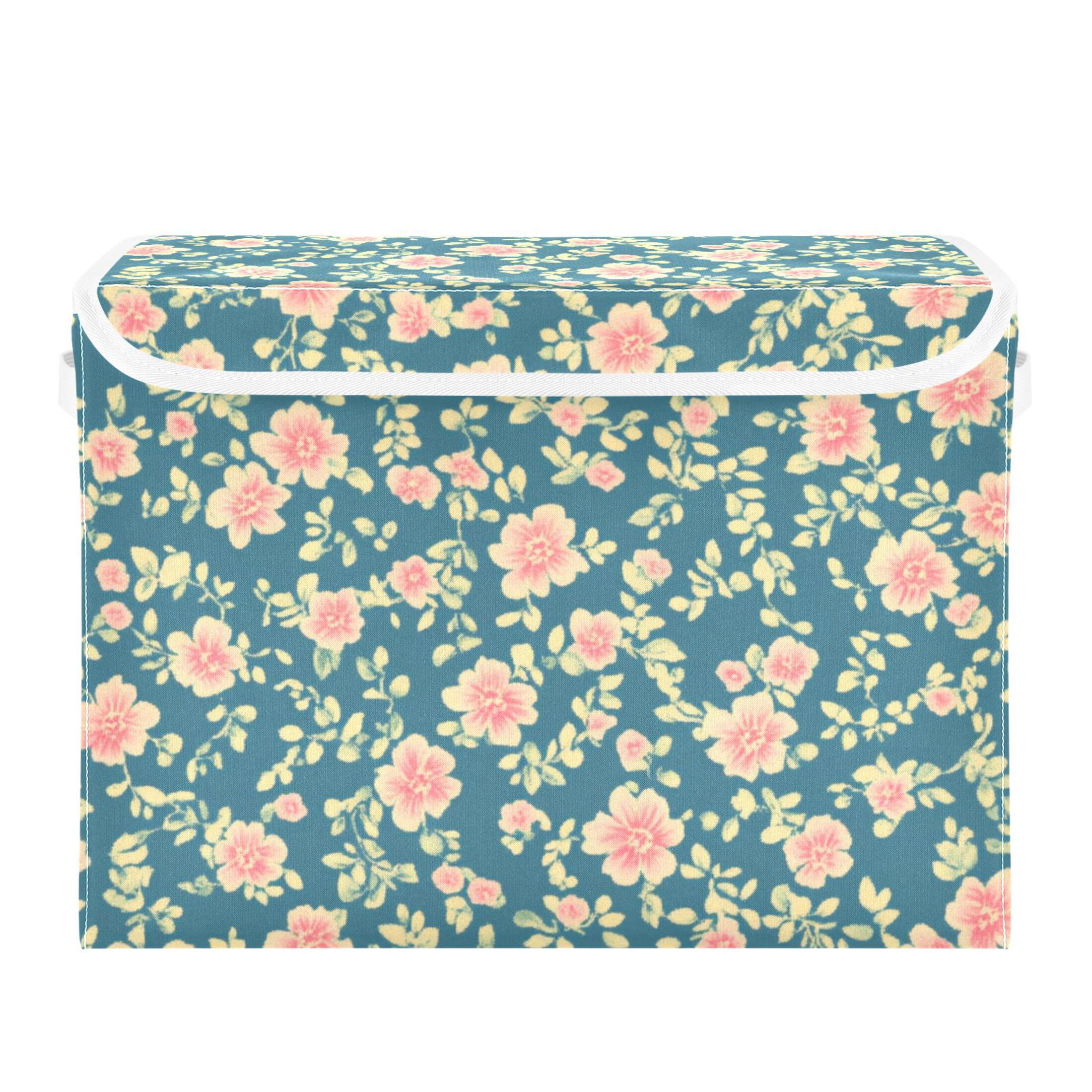 Pink Floral Vintage Large Storage Bins with Linen Collapsible Lid ...