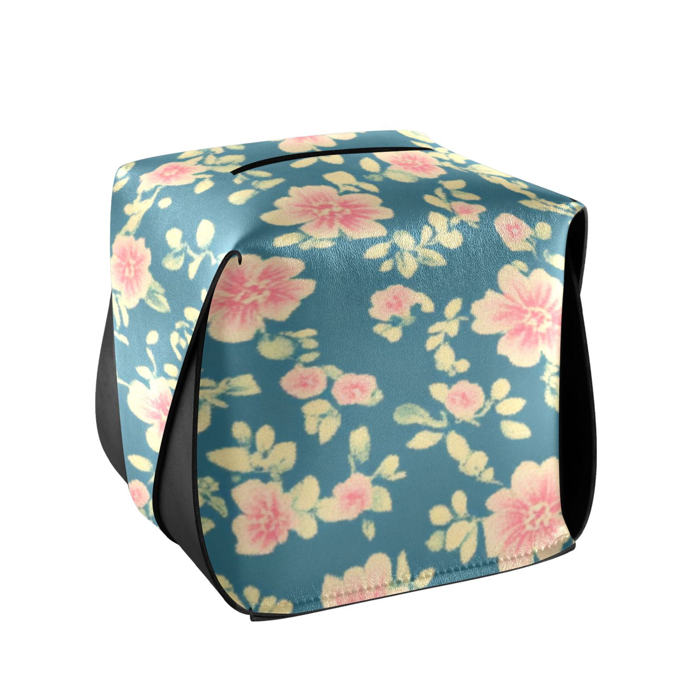 Pink Floral Vintage Tissue Box Cover Leather Square Rectangle Tissue ...