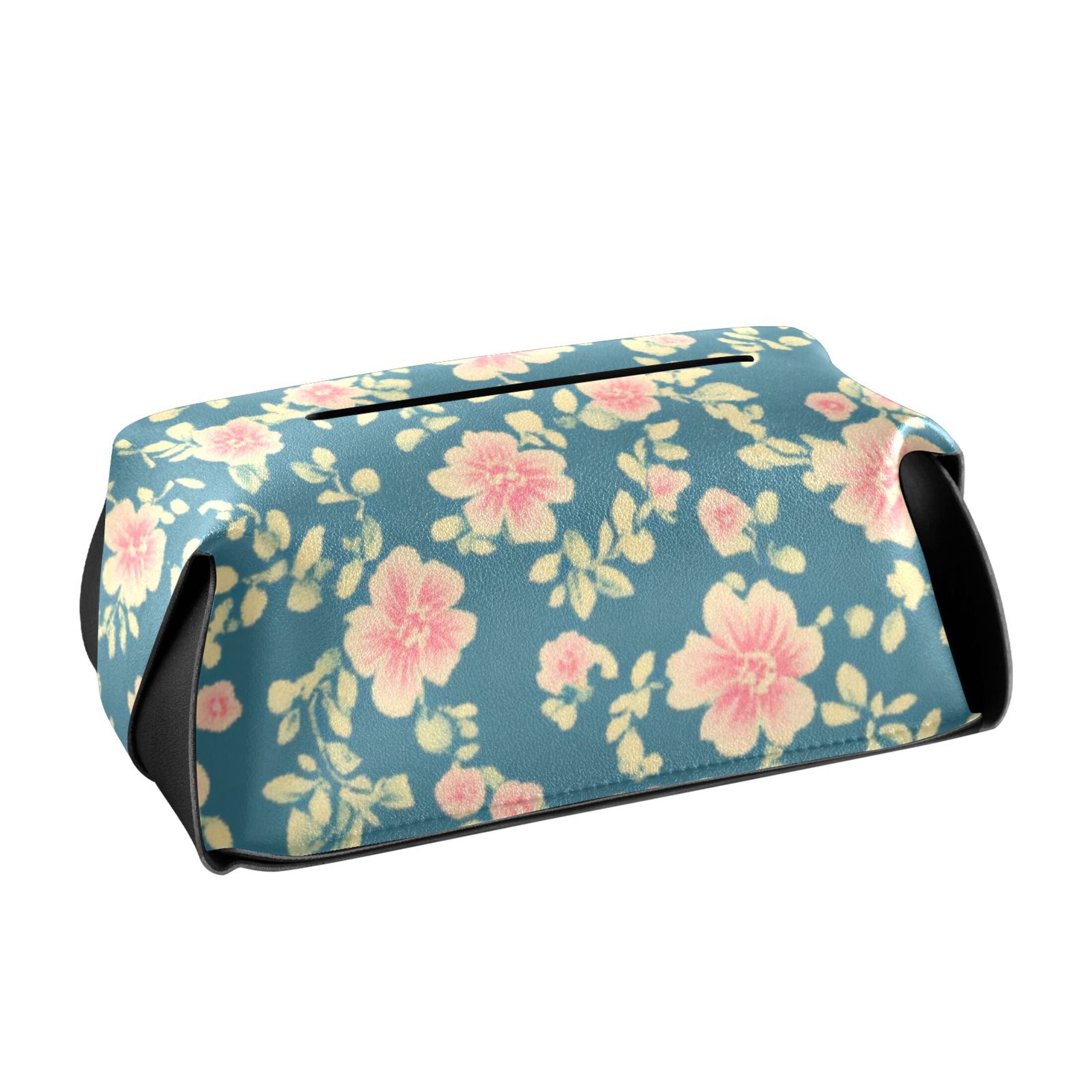 Pink Floral Vintage Tissue Box Cover Leather Square Rectangle Tissue ...