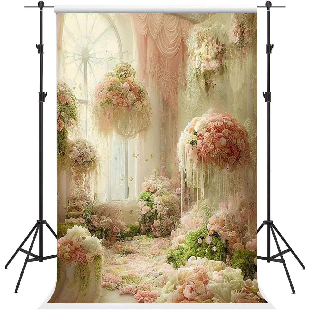 Pink Floral Window Curtain Pregnant Women Wedding Birthday Portrait r ...