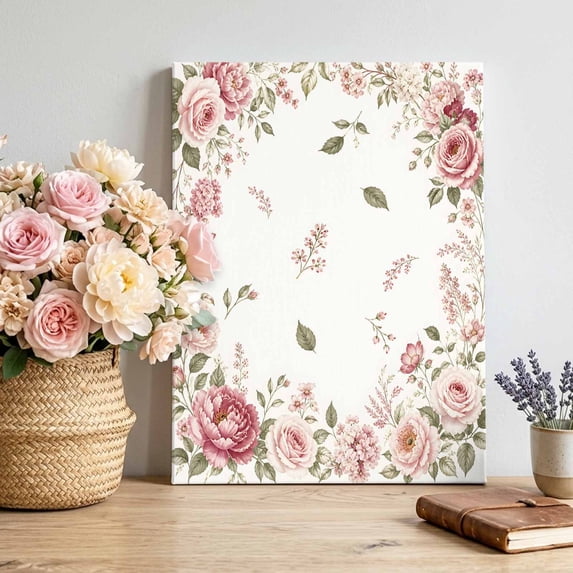Pink Floral Wreath Canvas Wall Art for Living Room, Romantic Roses ...