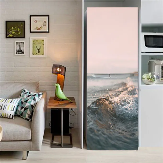 Pink Flower 3D Refrigerator Stickers for Kitchen Fridge Full Door Cover ...