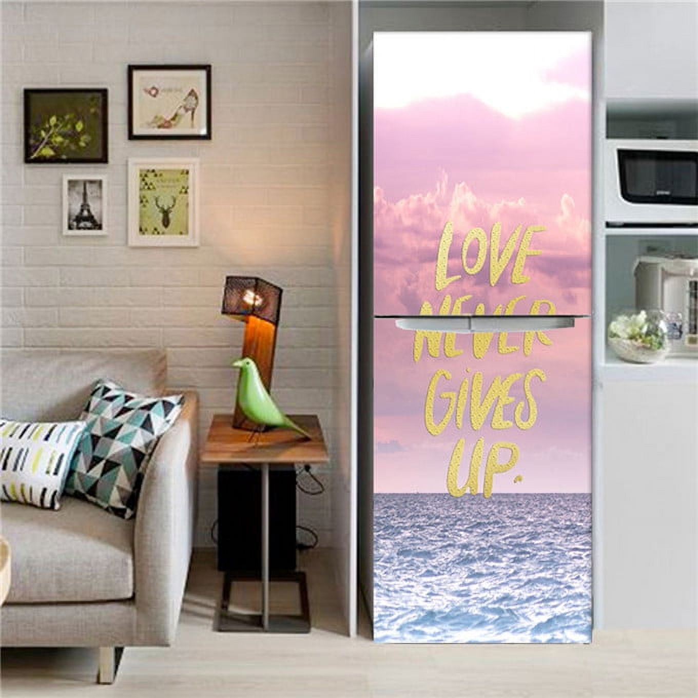 Pink Flower 3D Refrigerator Stickers for Kitchen Fridge Full Door Cover ...