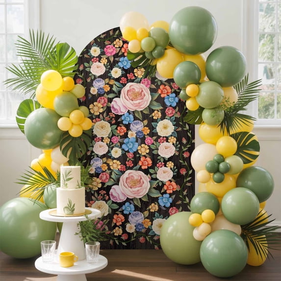 Pink Flower Arch Backdrop Cover, 4FT, Spring Retro Pink Yellow Rose ...