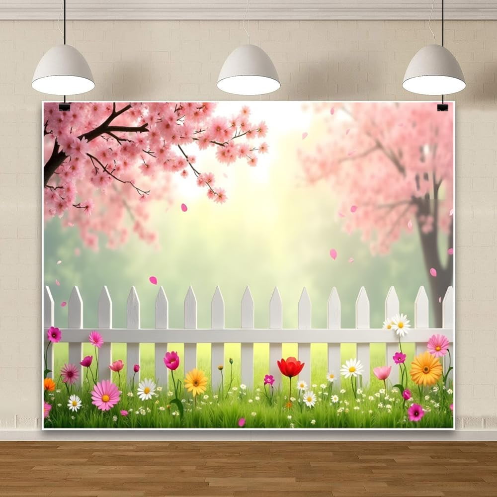 Pink Flower Backdrop Outdoor Fence Spring Garden Photography Background ...