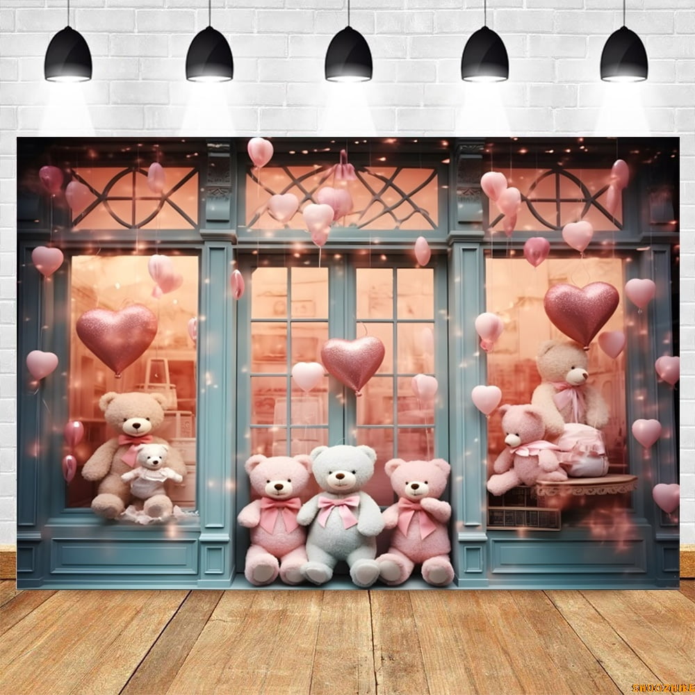 Pink Flower Balloon Valtine's Day Photography Background Rose Bear Baby ...