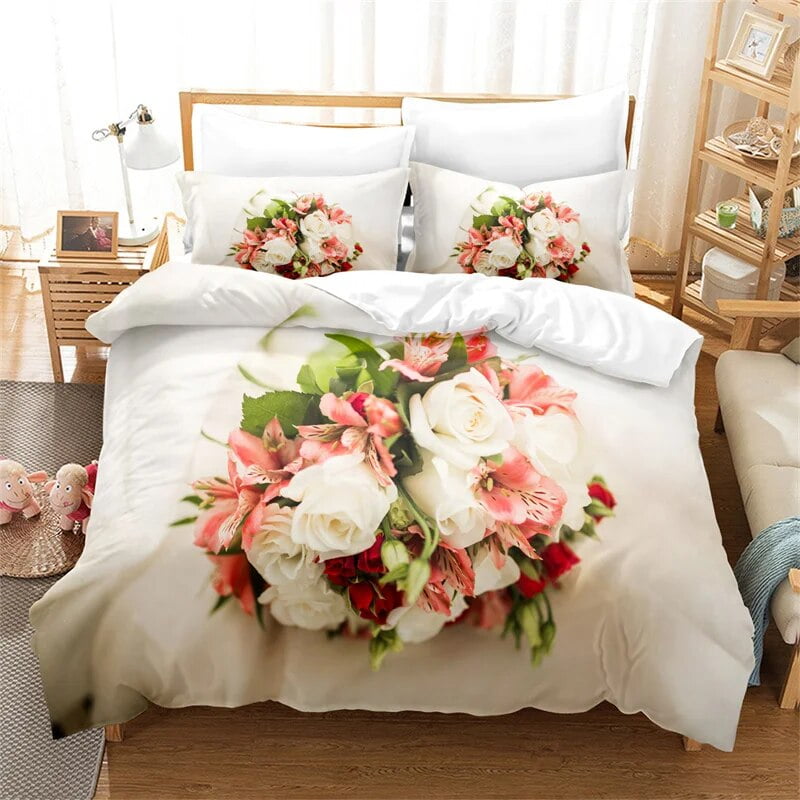 Pink Flower Bedding Set Flower Plants Series Duvet Cover Women Duvet ...