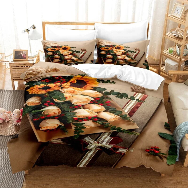 Pink Flower Bedding Set Flower Plants Series Duvet Cover Women Duvet ...