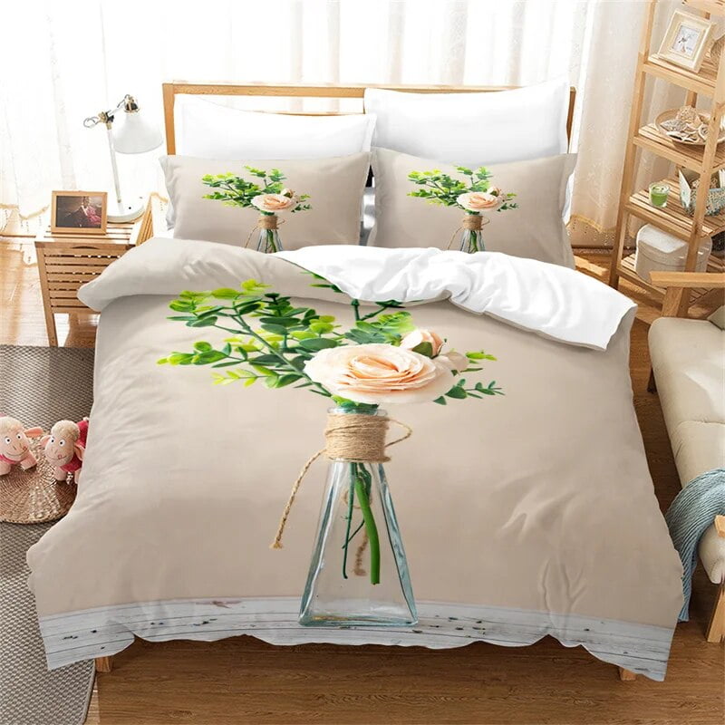 Pink Flower Bedding Set Flower Plants Series Duvet Cover Women Duvet ...