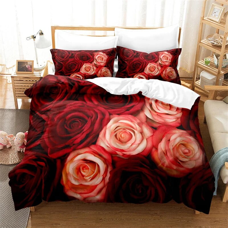Pink Flower Bedding Set Flower Plants Series Duvet Cover Women Duvet ...