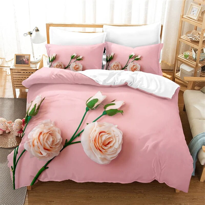 Pink Flower Bedding Set Flower Plants Series Duvet Cover Women Duvet ...