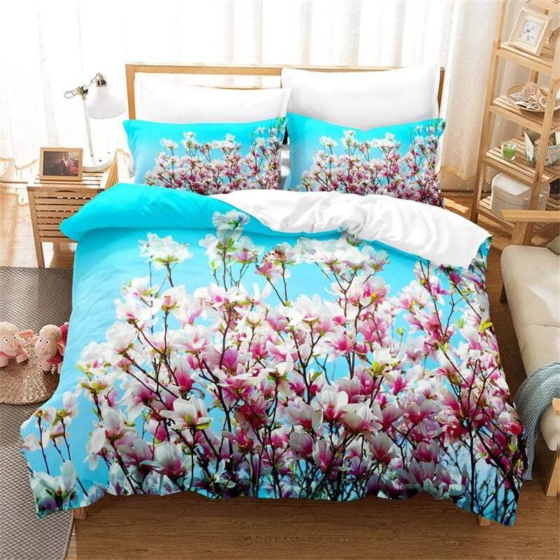 Pink Flower Bedding Set Flower Plants Series Duvet Cover Women Duvet ...