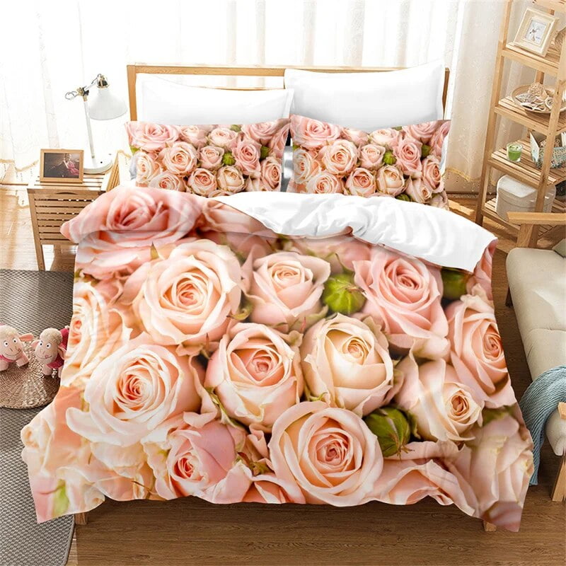 Pink Flower Bedding Set Flower Plants Series Duvet Cover Women Duvet ...